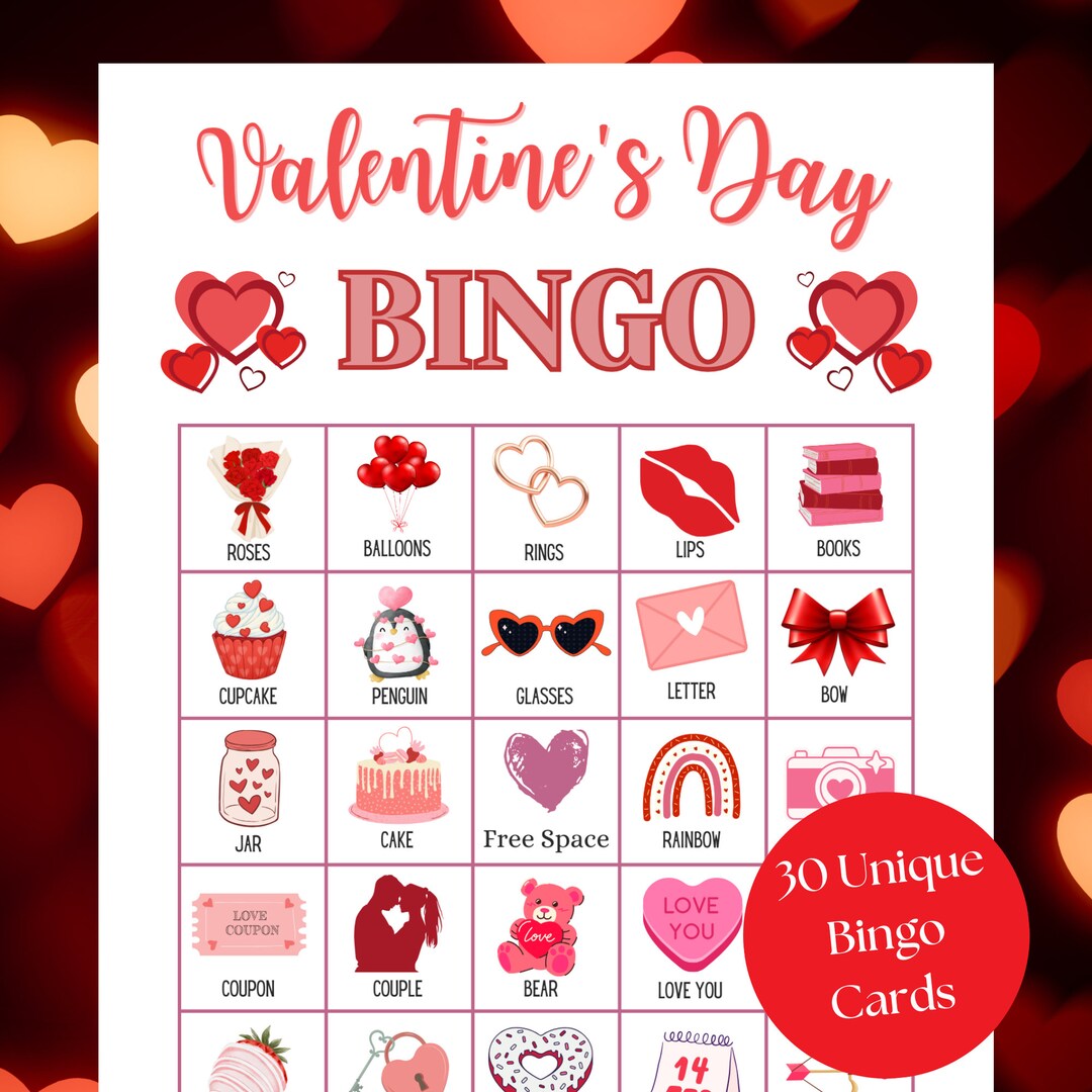 Valentines Day Bingo Game, Valentines Bingo Game for Kids and Adults ...