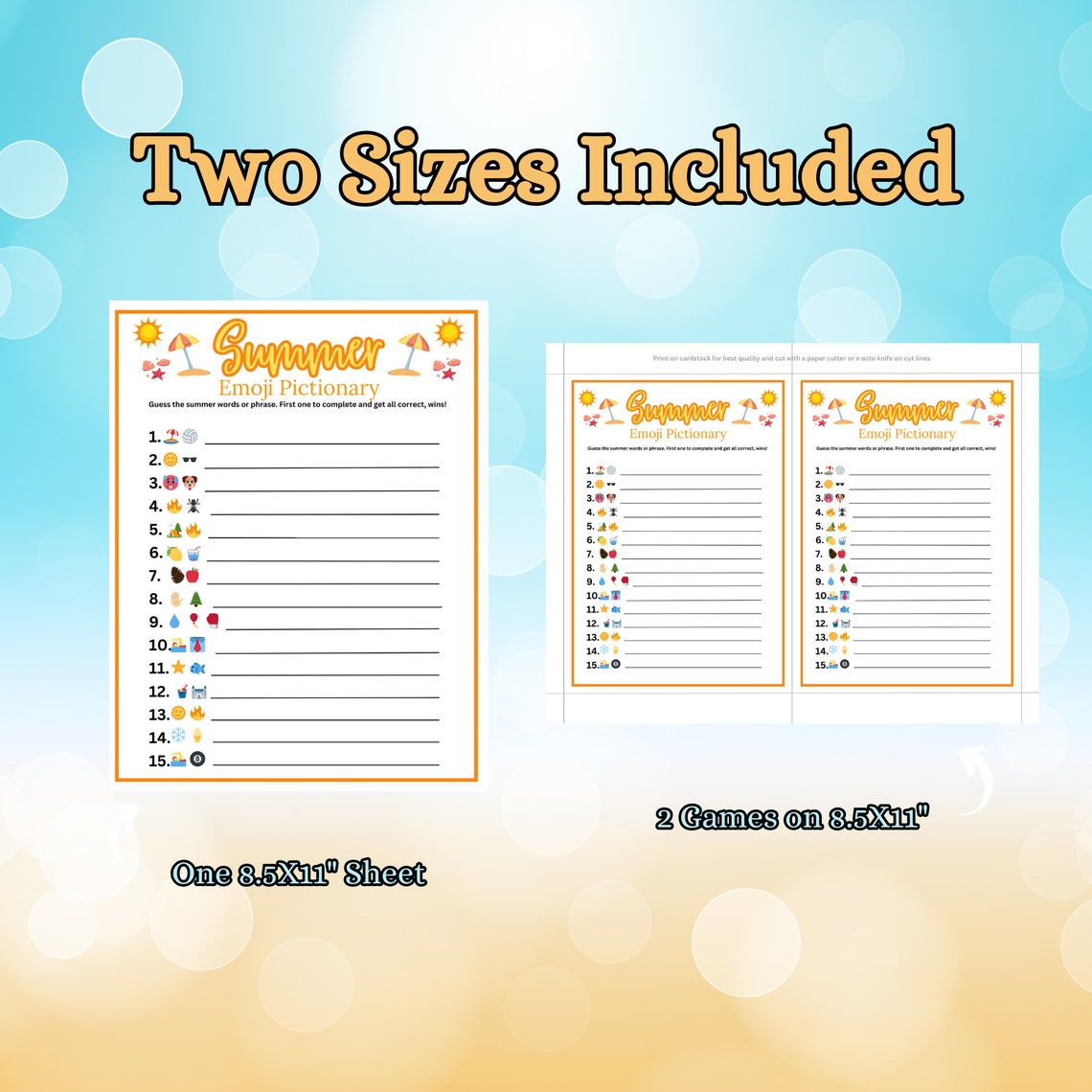 Summer Emoji Pictionary Game, Summer Family Game, Summer Party Games ...