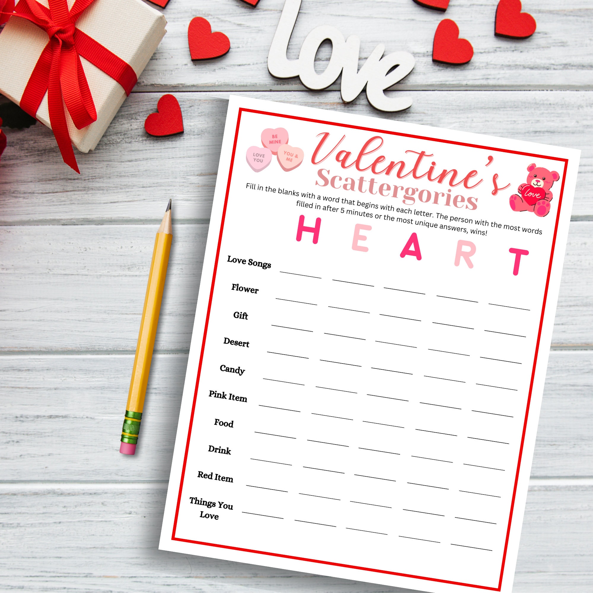 Valentine's Day Scattergories Game, Valentine's Day Game, Valentine's ...