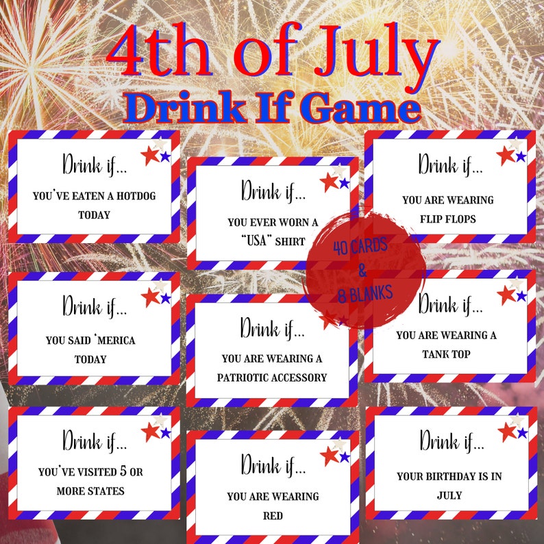 4th of July Drink If Game, 4th of July Drinking Game, Independence Day ...