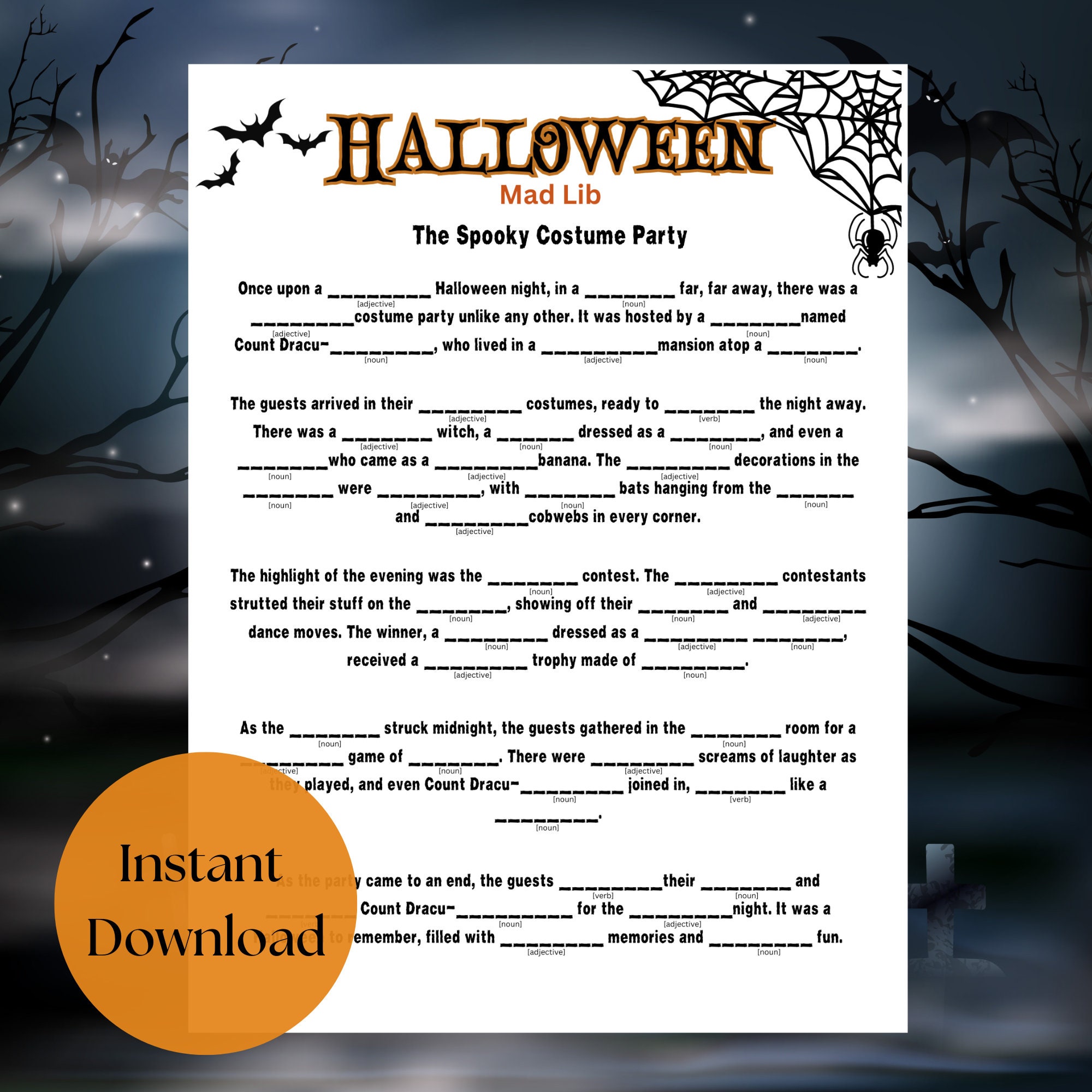 Halloween Mad Lib, Halloween Party Game, Office Party Game, Fun ...