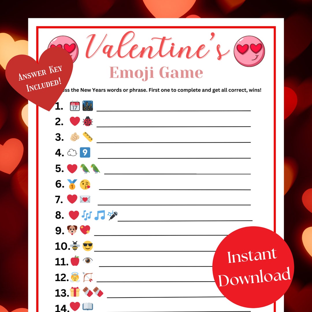 Valentines Day Emoji Game, Valentines Day Game, Valentines Day Party ...