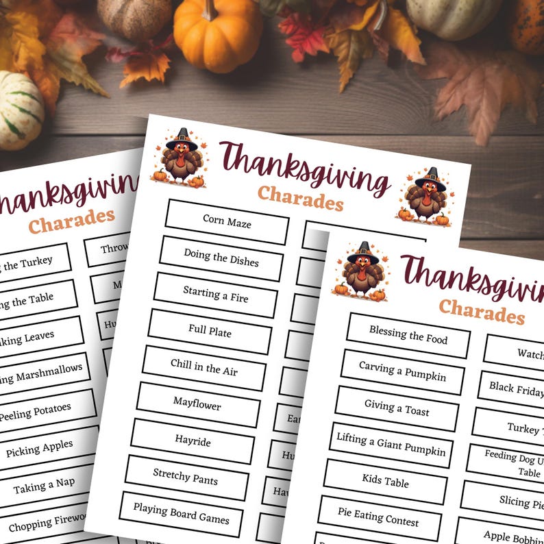 Thanksgiving Charades Party Game, Thanksgiving Games for Adults and ...
