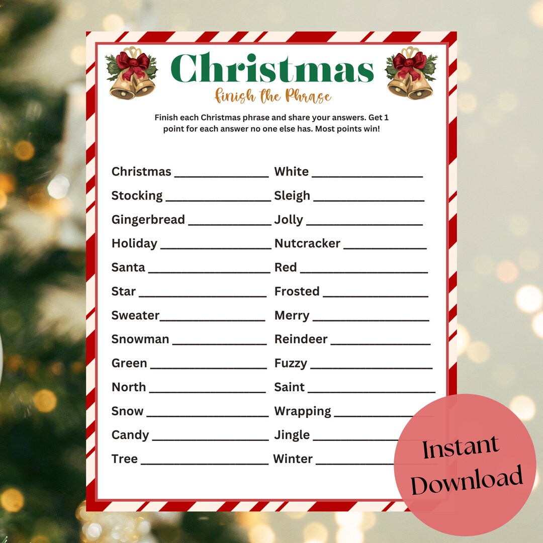 Christmas Finish the Phrase, Christmas Printable Games, Holiday Games ...