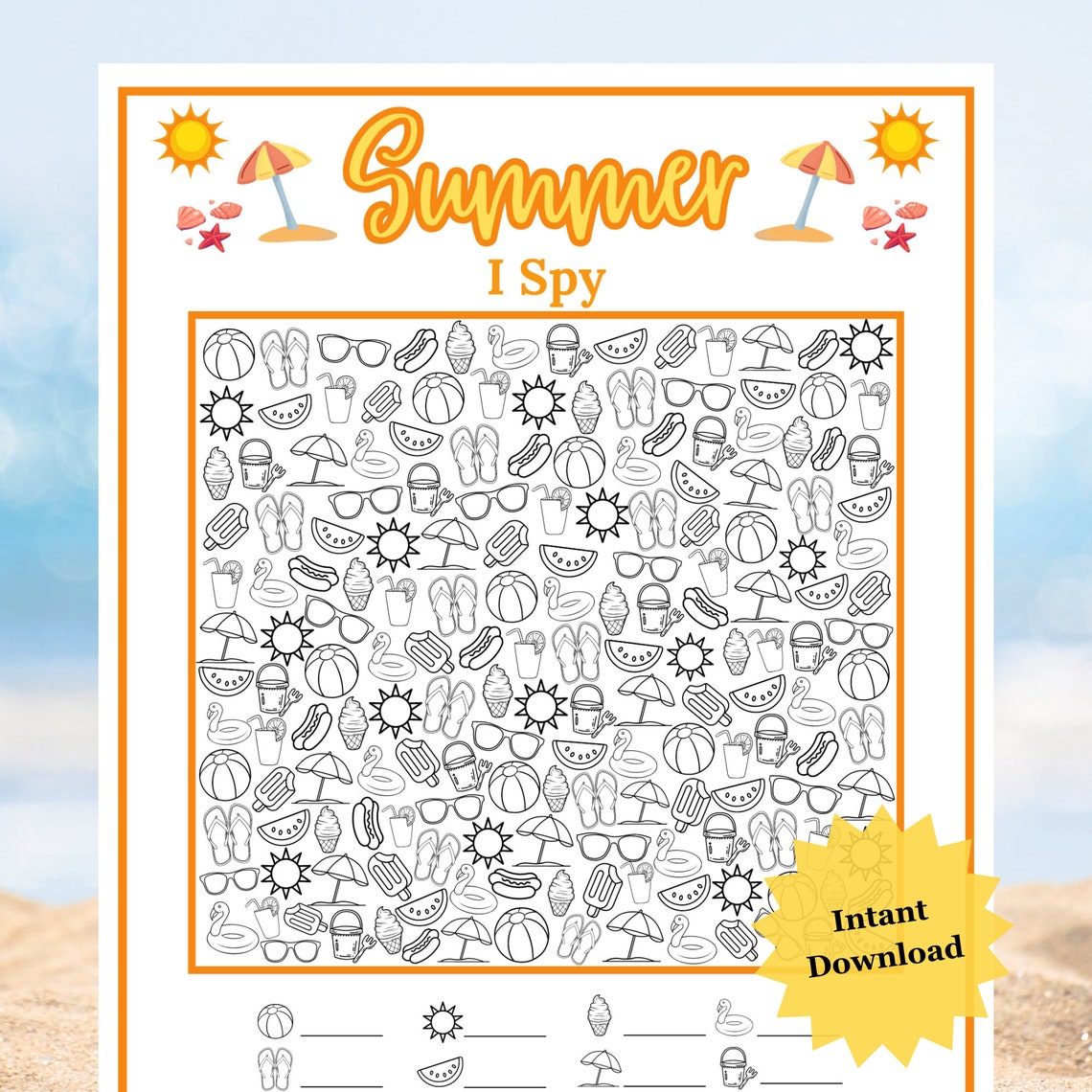 Summer I Spy Game, Summer Activity for Kids, Printable Summer Game ...