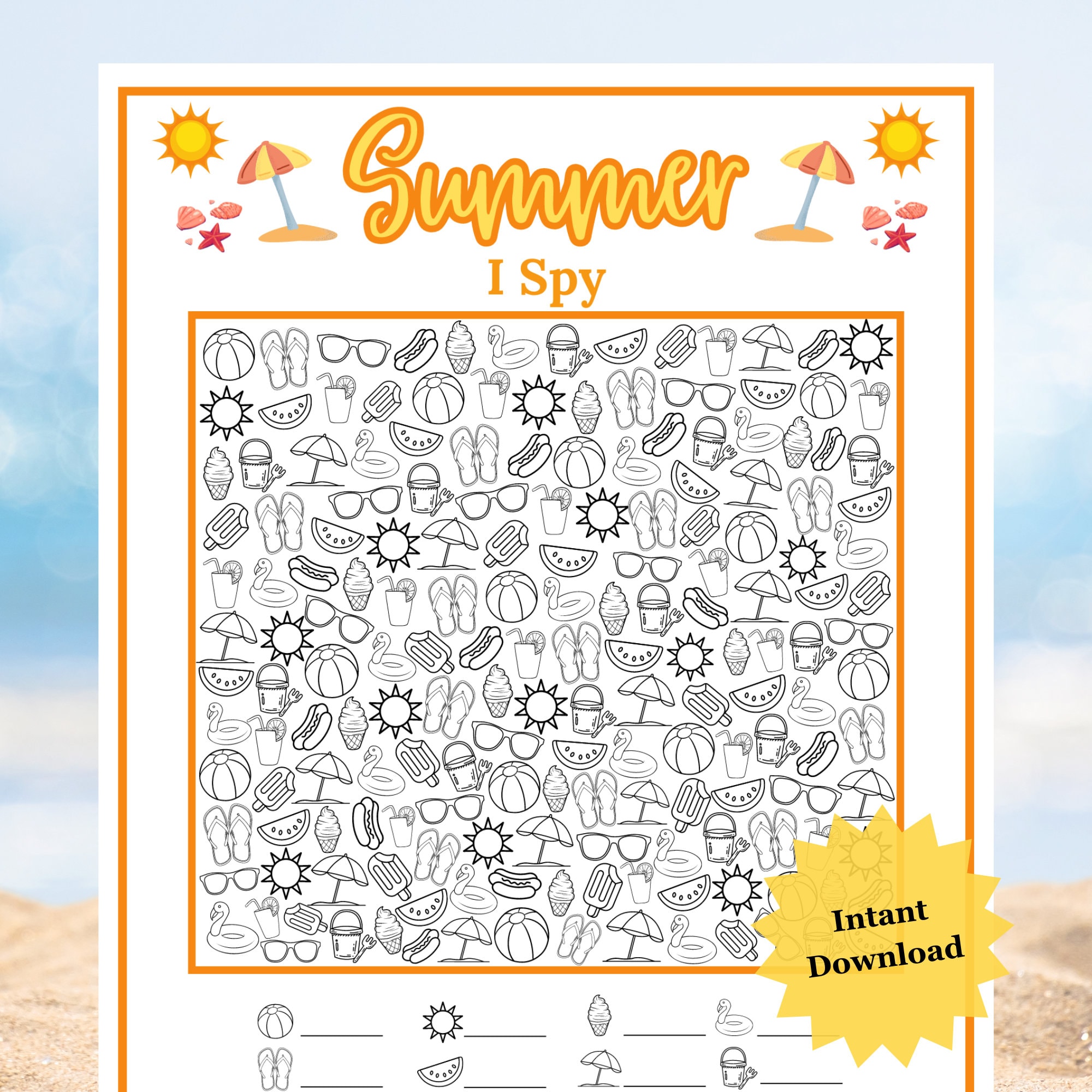Summer I Spy Game, Summer Activity for Kids, Printable Summer Game ...