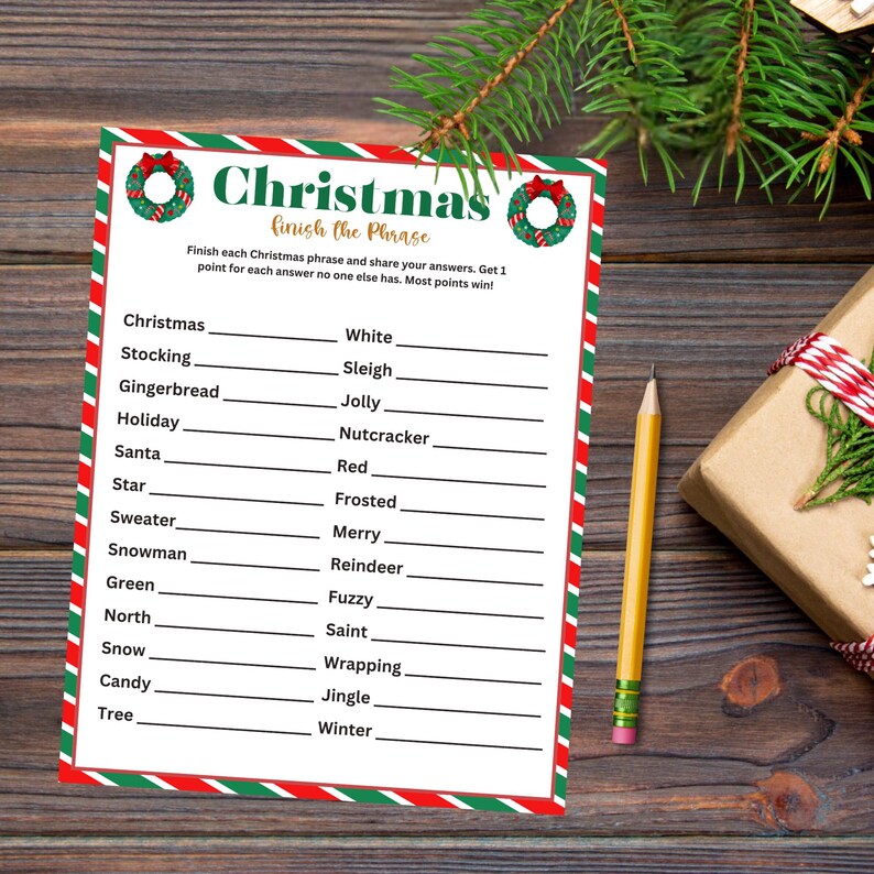 Christmas Finish the Phrase, Christmas Phrase Game, Christmas Printable ...