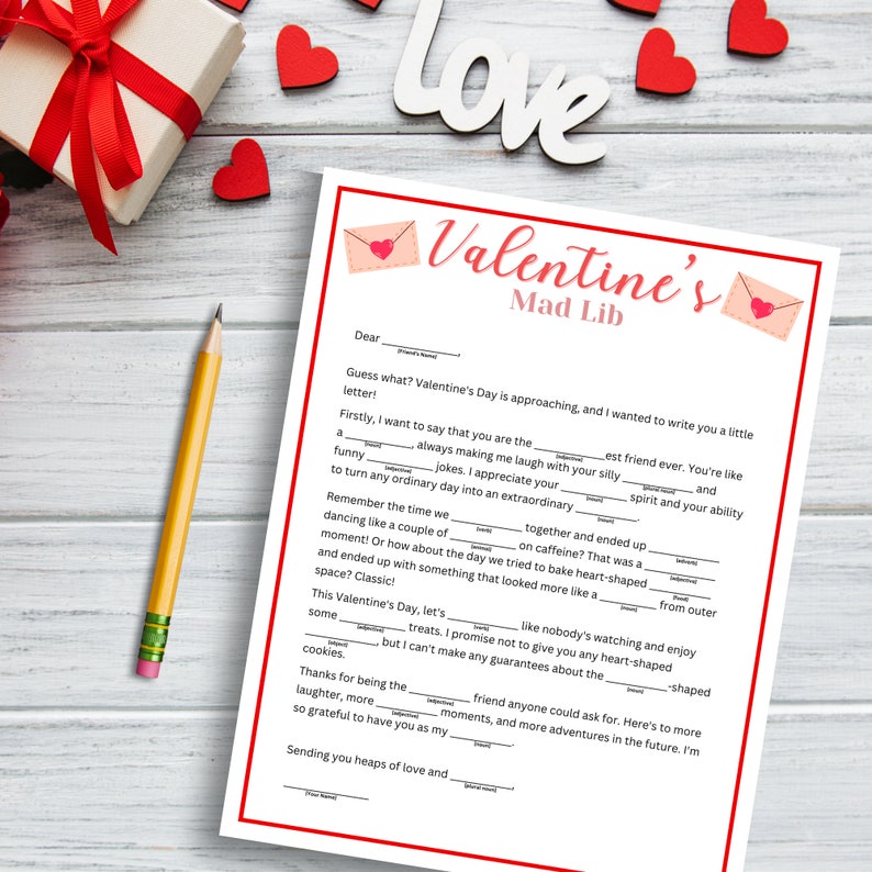 Valentines Day Mad Lib, Class Valentines, Valentines Day Party Games ...