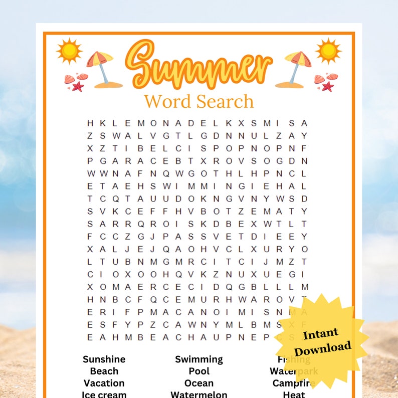 Summer Word Search, Summer Party Games, Summer Activities for Kids and ...