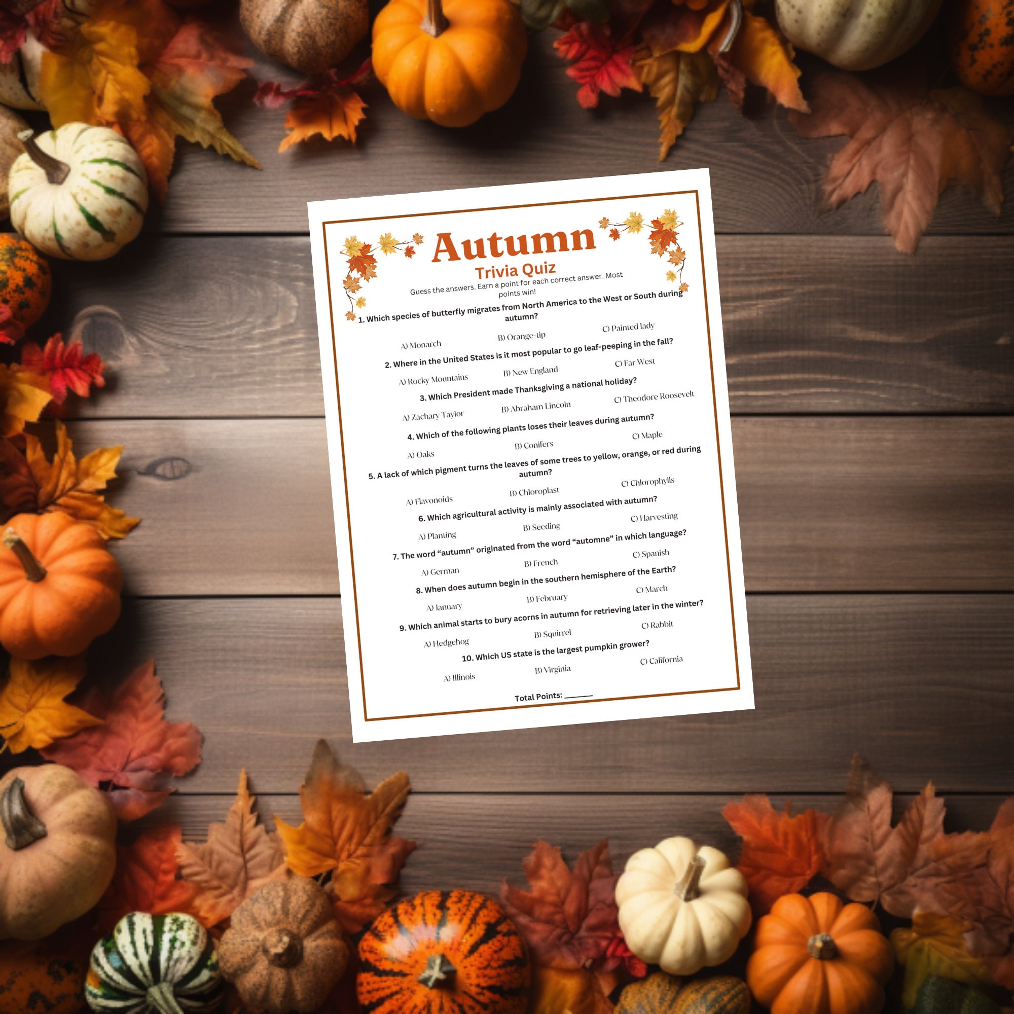 Fall Trivia Game Autumn Trivia Quiz Fall Printable Game - Etsy