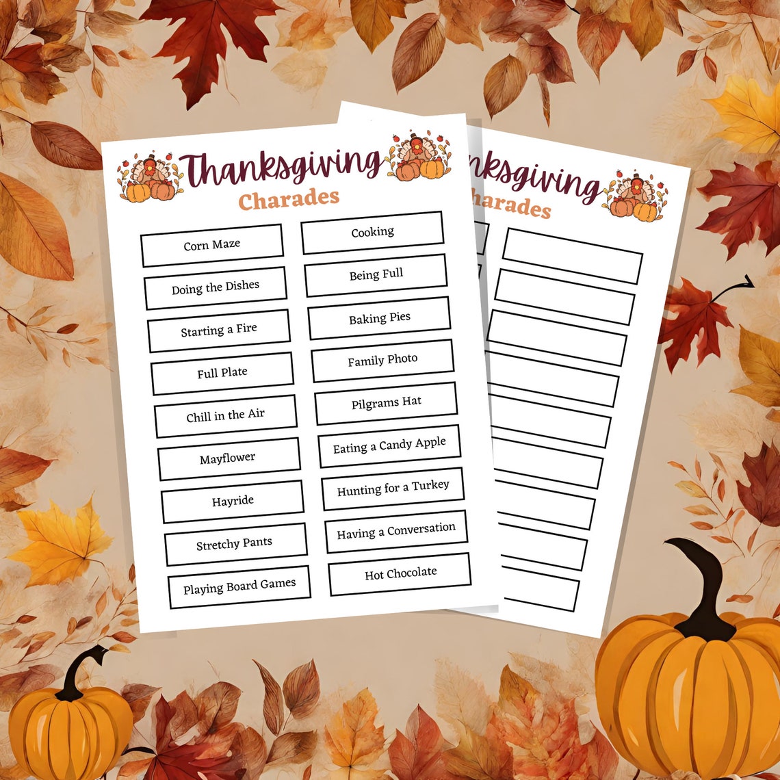 Thanksgiving Charades Party Game, Thanksgiving Games for Adults and ...