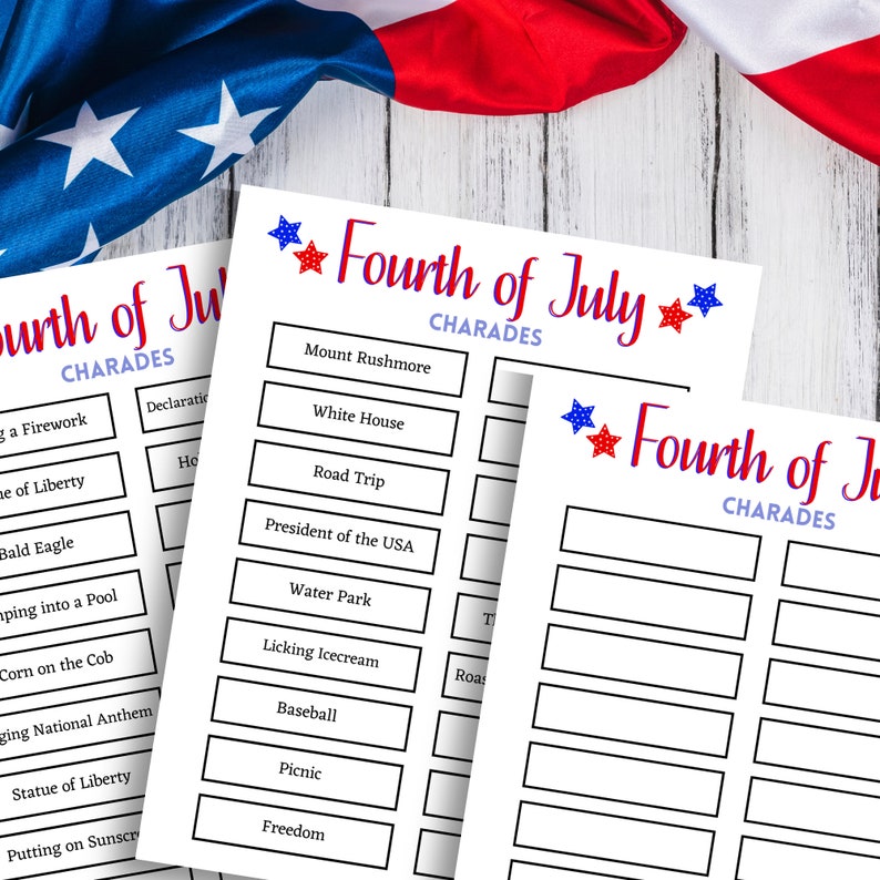 4th of July Charades, 4th of July Pictionary Game, 4th of July Games ...