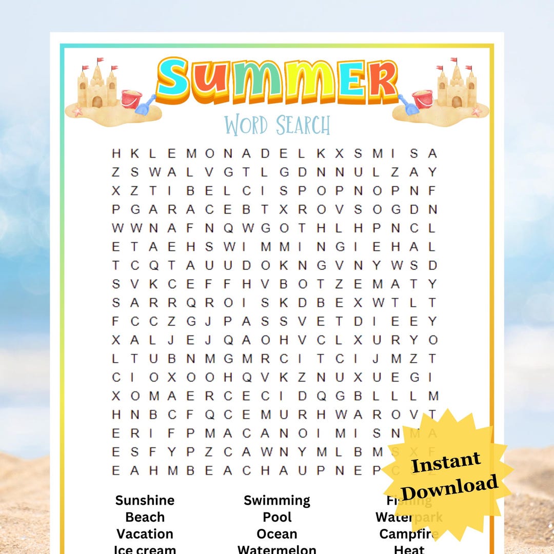 Summer Word Search, Summer Party Games, Summer Activities for Kids and ...