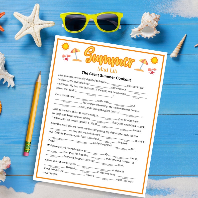 Summer Mad Libs, Family Summer Activities, Fun Summer Game, Printable ...