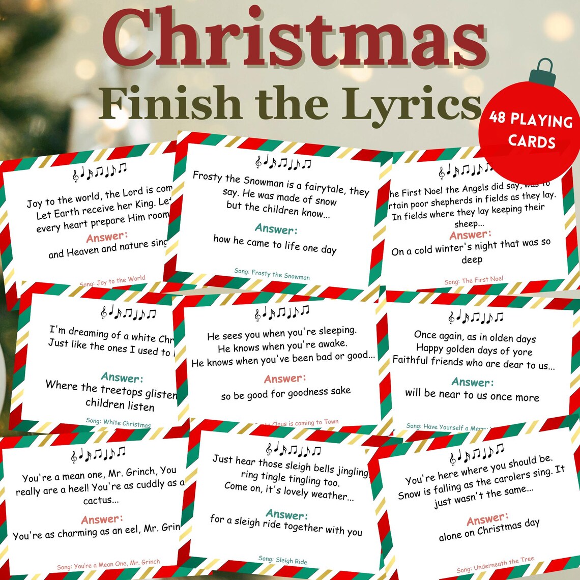 Christmas Carol Finish the Lyric Game, Finish the Lyrics Game ...
