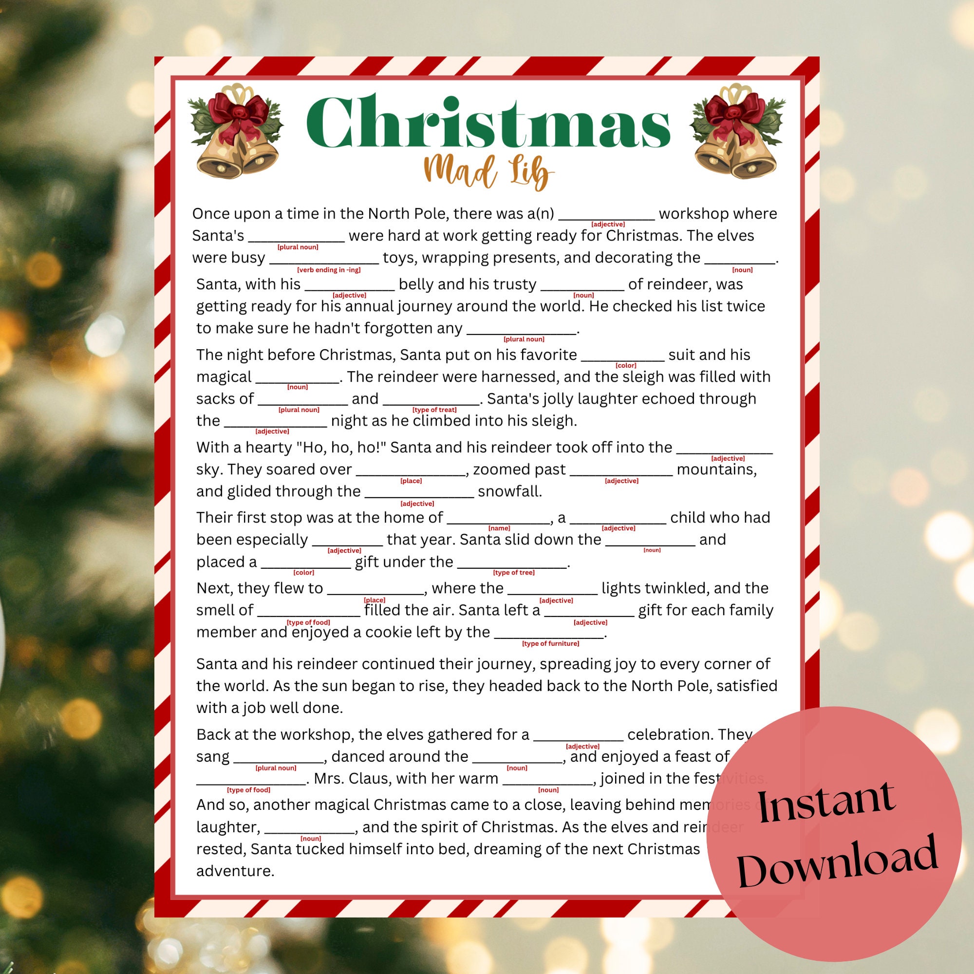 Christmas Mad Libs, Christmas Party Game, Christmas Story Mad Libs for ...