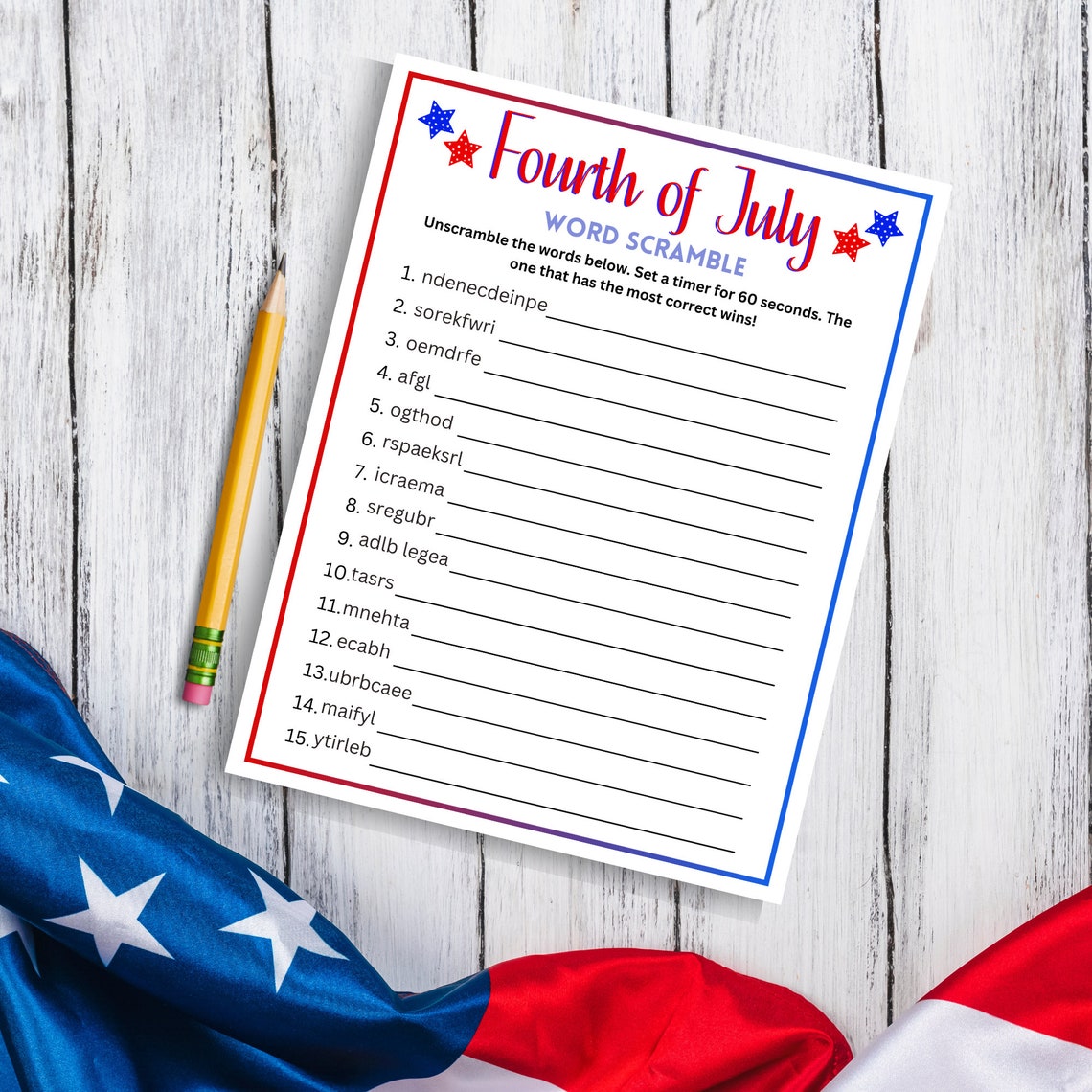 Fourth of July Word Scramble, 4th of July Games, Independence Day, Word ...