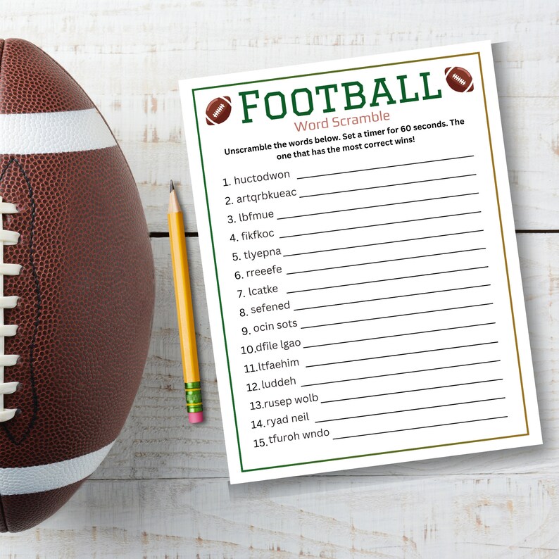 Football Word Scramble Game, Football Party Games, Super Bowl Party ...