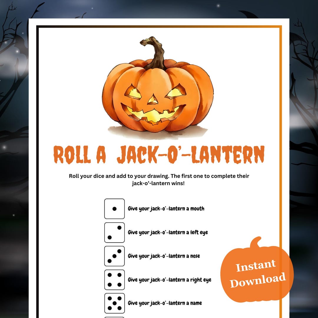 Roll a Jack-o'-lantern Game, Halloween Dice Game, Roll a Pumpkin Game ...