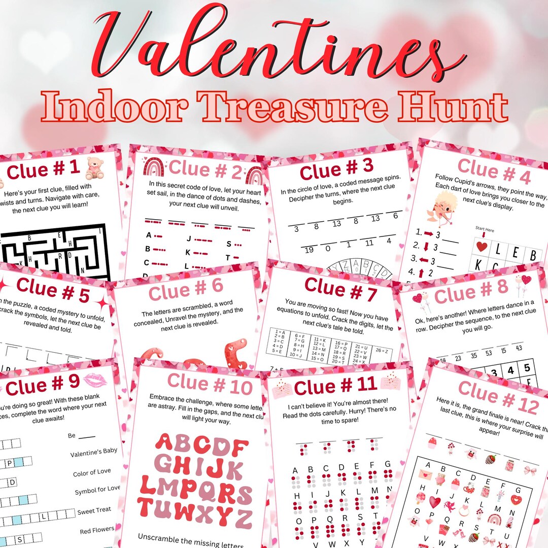 Indoor Valentines Treasure Hunt for Older Kids, Kids Scavenger Hunt ...