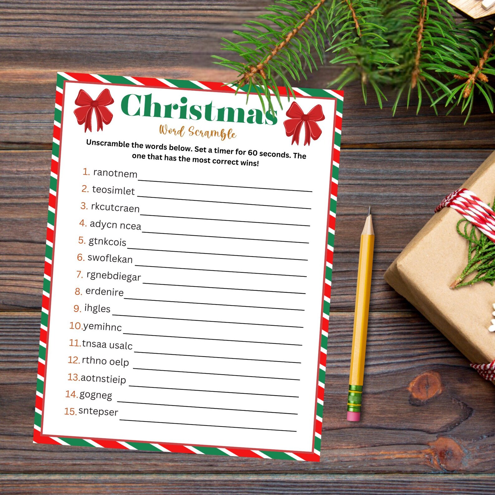 Christmas Word Scramble, Christmas Word Game, Christmas Party Game ...