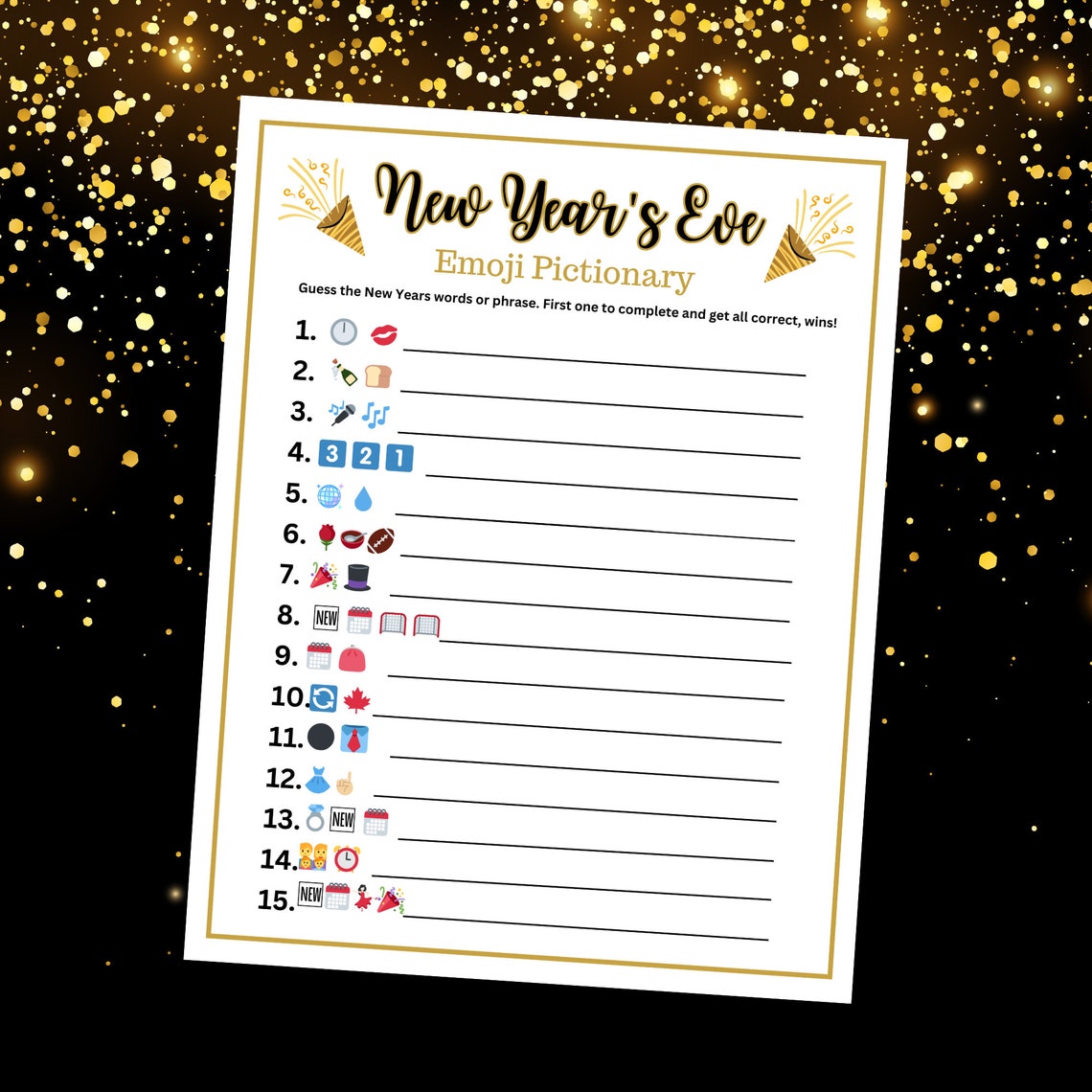 New Years Eve Emoji Pictionary, Emoji Pictionary Game, Printable Games ...