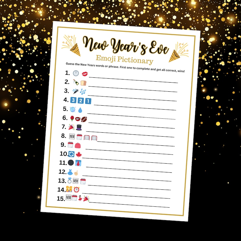 New Years Eve Emoji Pictionary, Emoji Pictionary Game, Printable Games ...