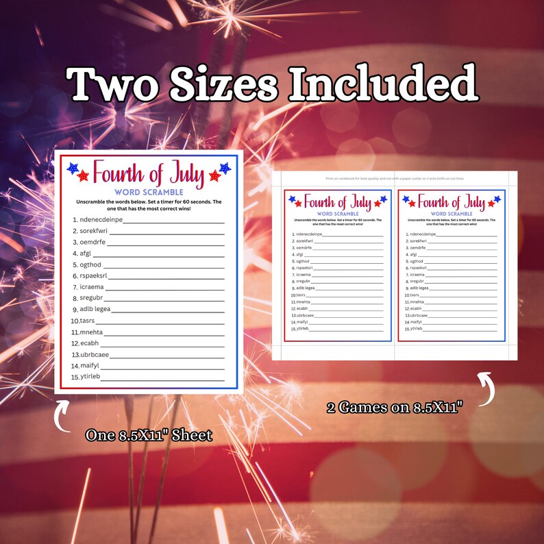 Fourth of July Word Scramble, 4th of July Games, Independence Day, Word ...