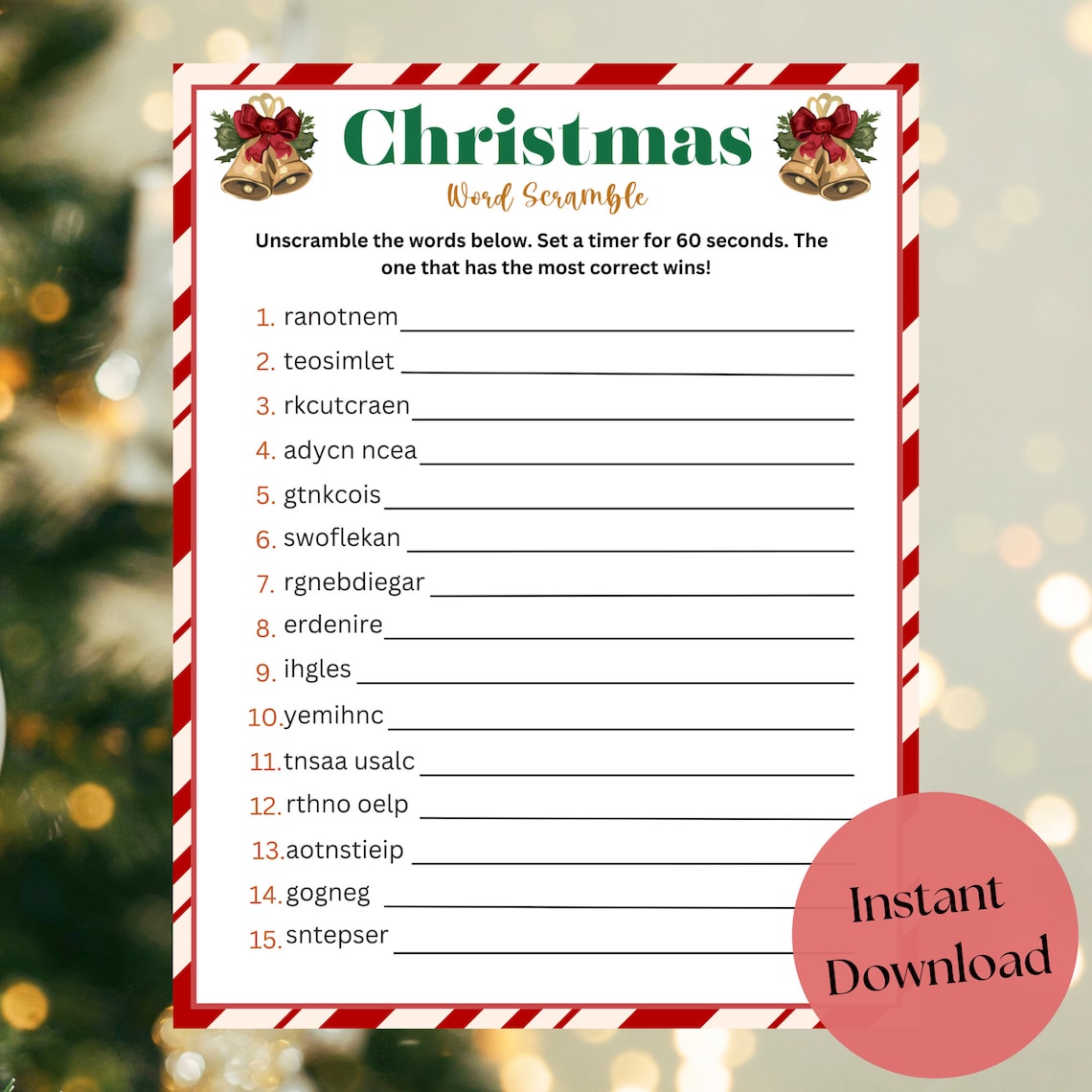 Christmas Word Scramble, Christmas Word Game, Christmas Party Game ...