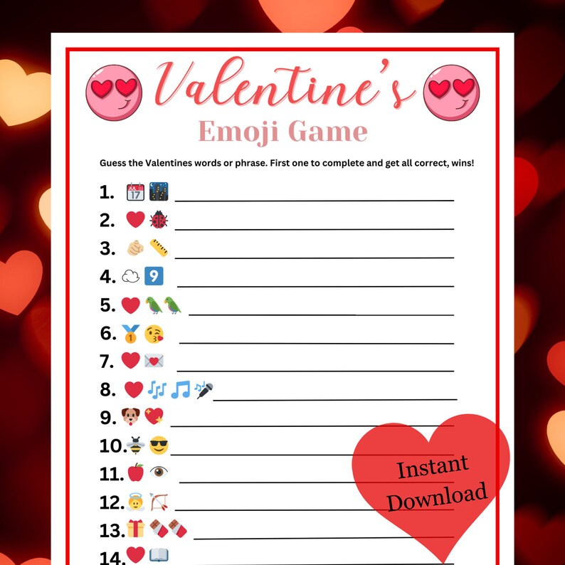 Valentines Day Emoji Game, Valentines Day Game, Valentines Day Party ...