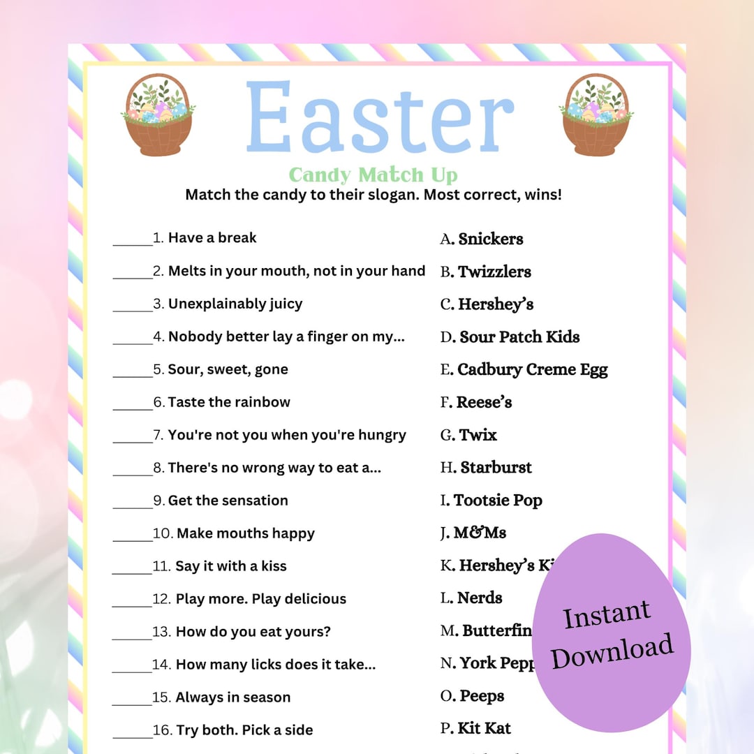 Easter Candy Match up Game, Easter Classroom Activity, Easter Candy ...