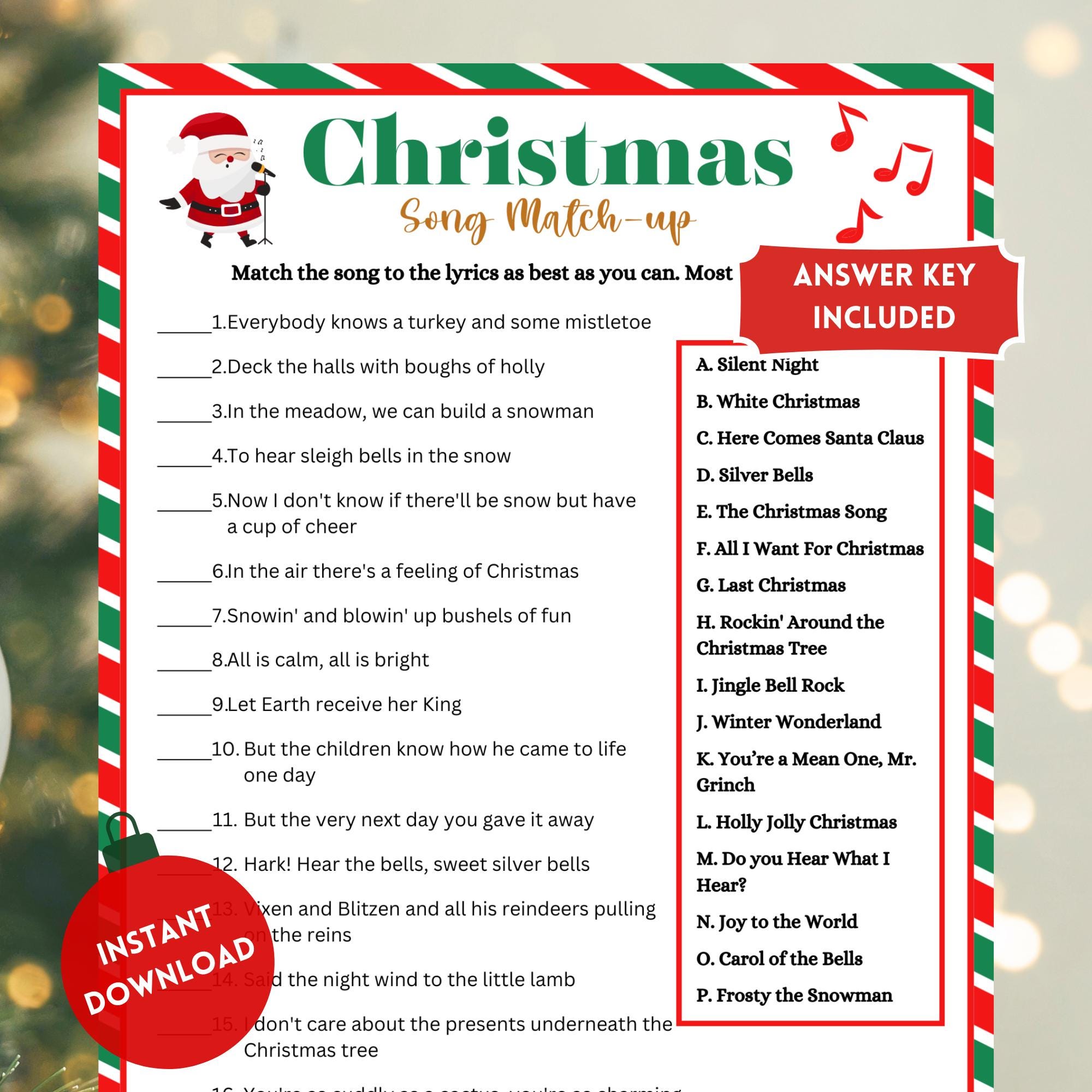 Christmas Song Match Game, Holiday Party Game, Christmas Party Game ...