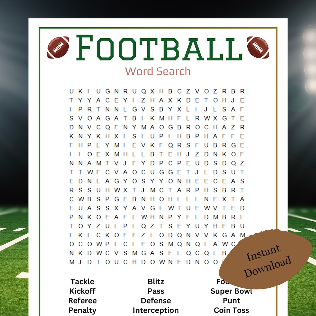 Football Word Search Game, Football Party Game, Super Bowl Party Game ...