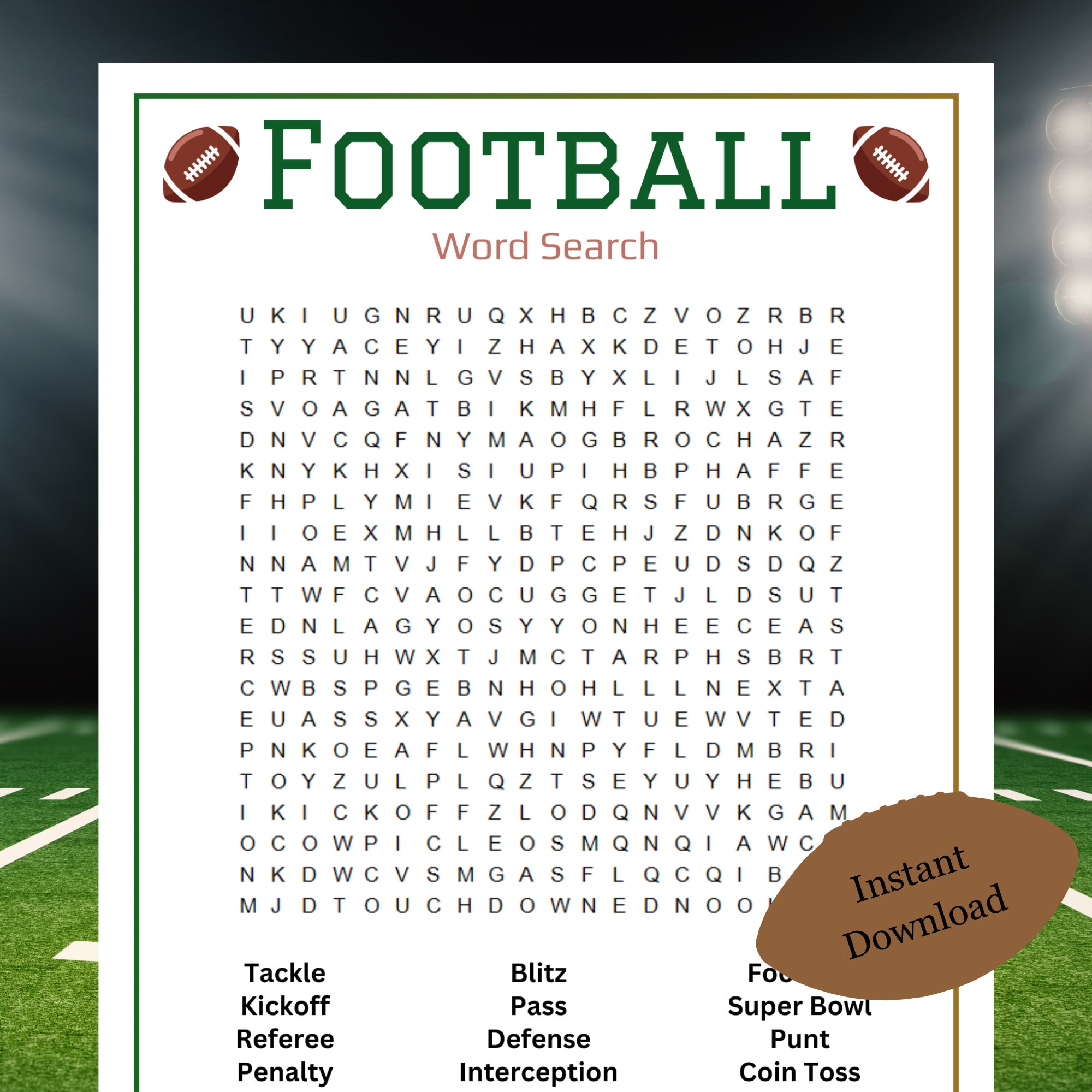 Football Word Search Game, Football Party Game, Super Bowl Party Game ...
