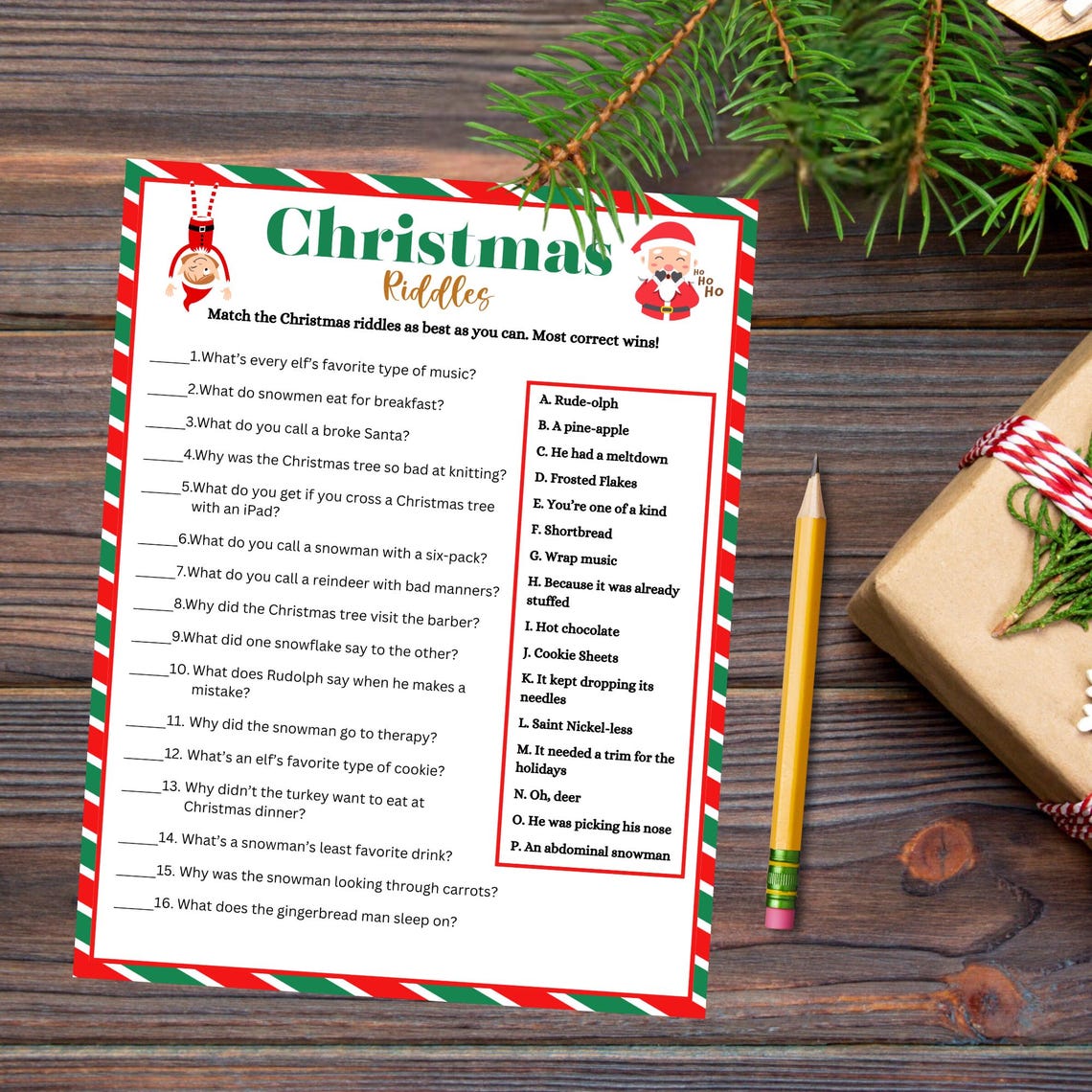 Christmas Riddles Game, Christmas Riddles for Kids, Classroom Christmas ...