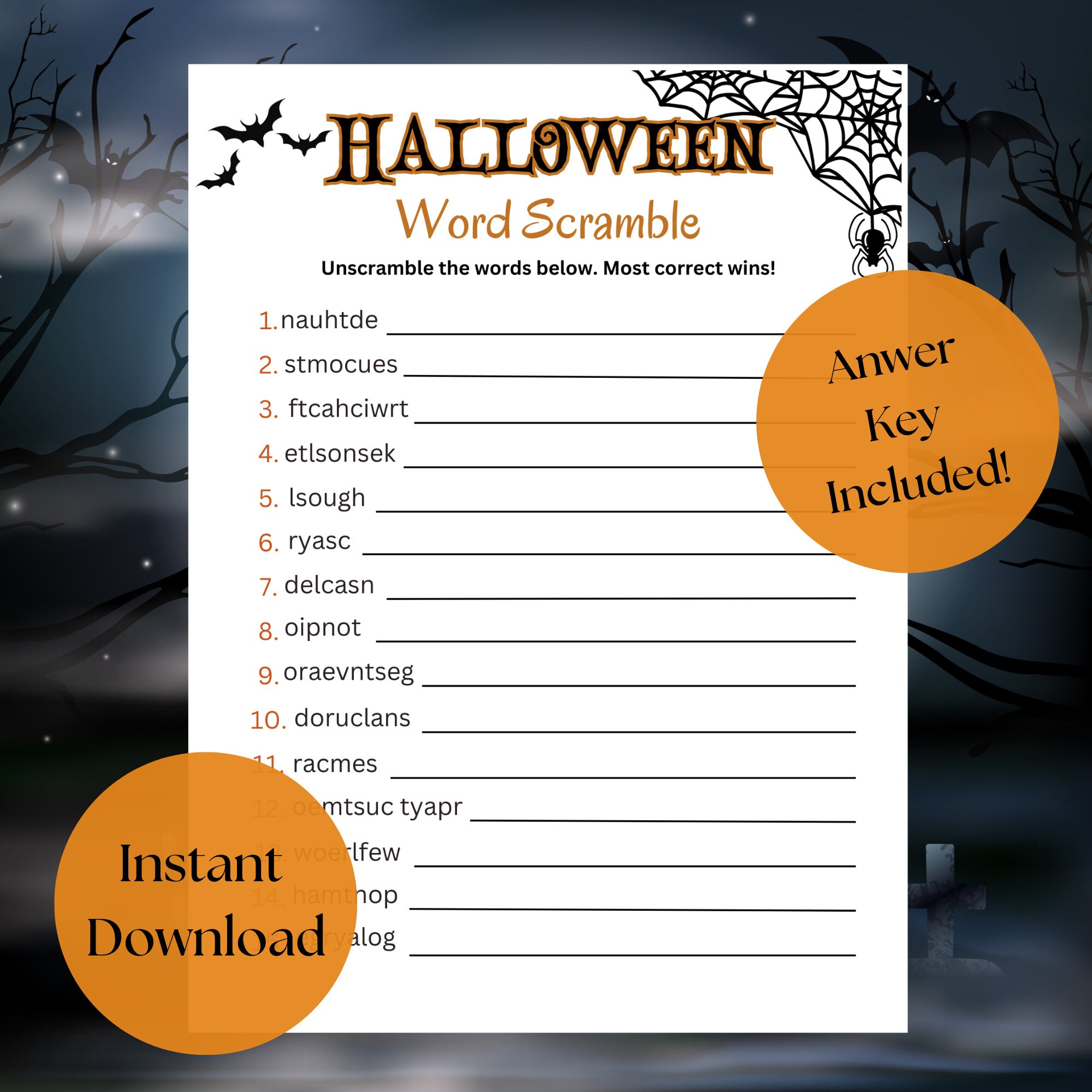 Halloween Word Scramble Halloween Party Game Halloween - Etsy