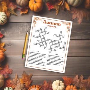 Autumn Crossword Puzzle, Fall Party Word Game, Fall Party Printable ...