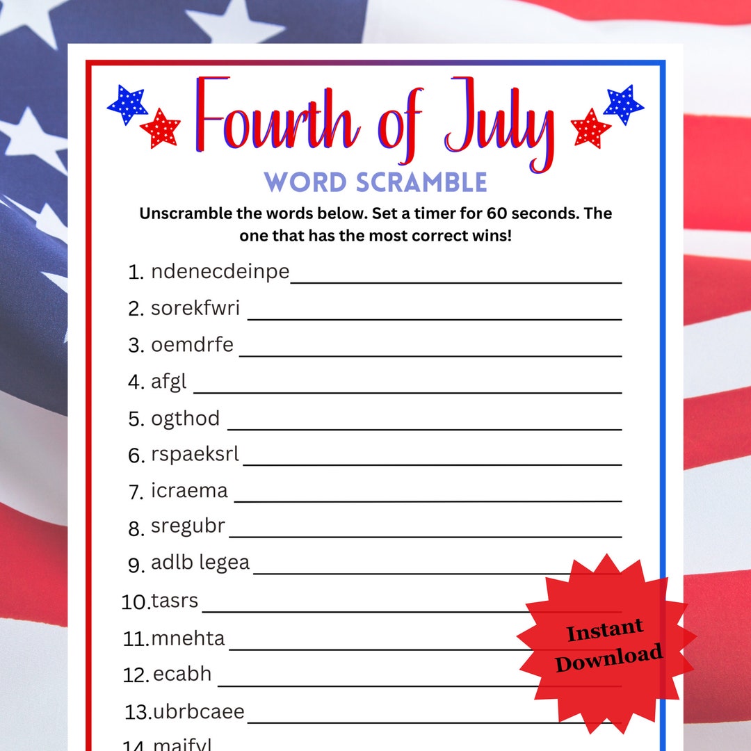 Fourth of July Word Scramble, 4th of July Games, Independence Day, Word ...