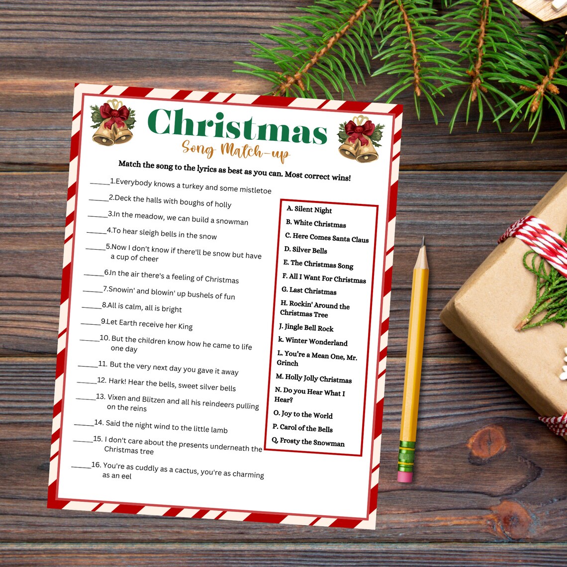 Christmas Song Match Game, Holiday Party Game, Christmas Party Game ...