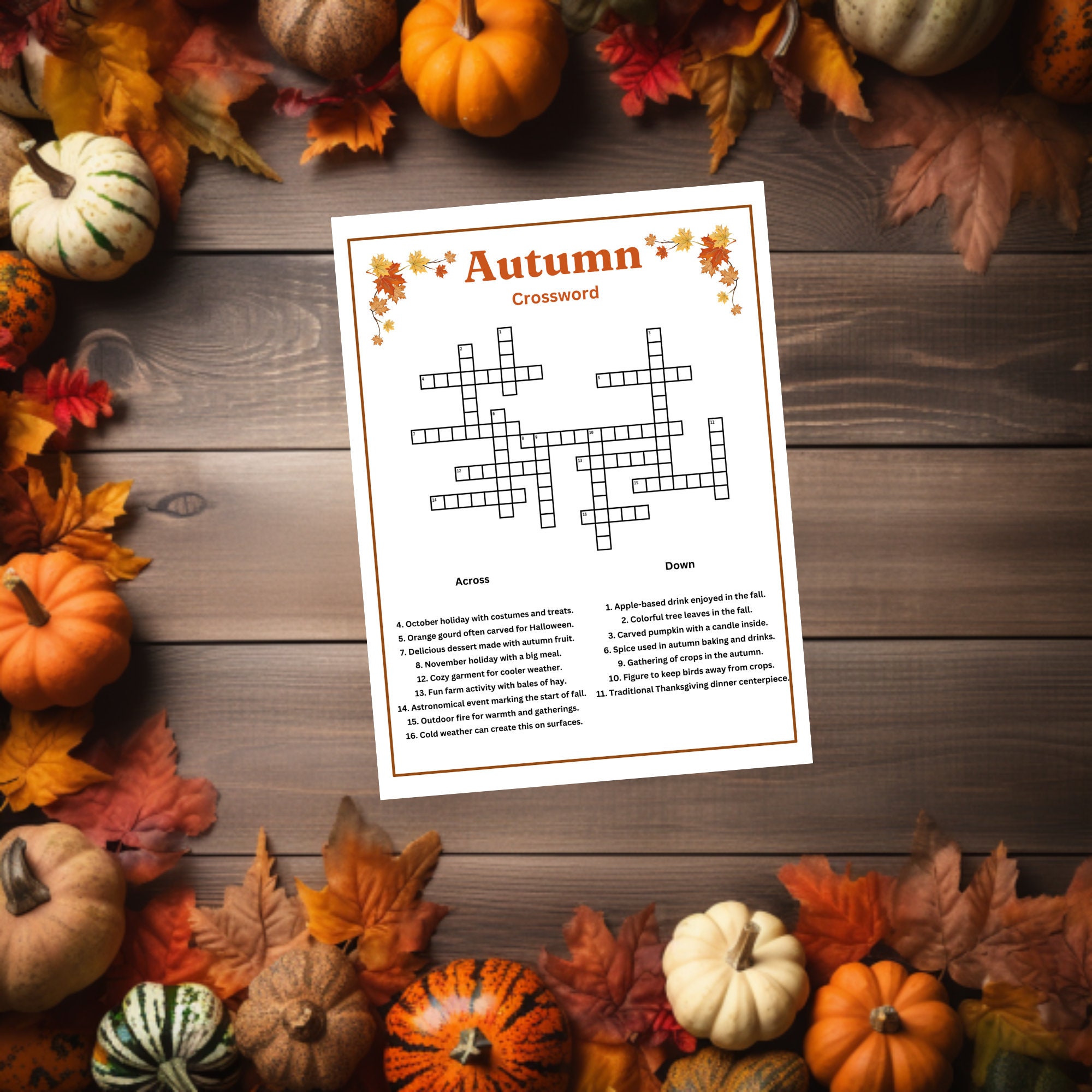 Autumn Crossword Puzzle Fall Party Word Game Fall Party - Etsy