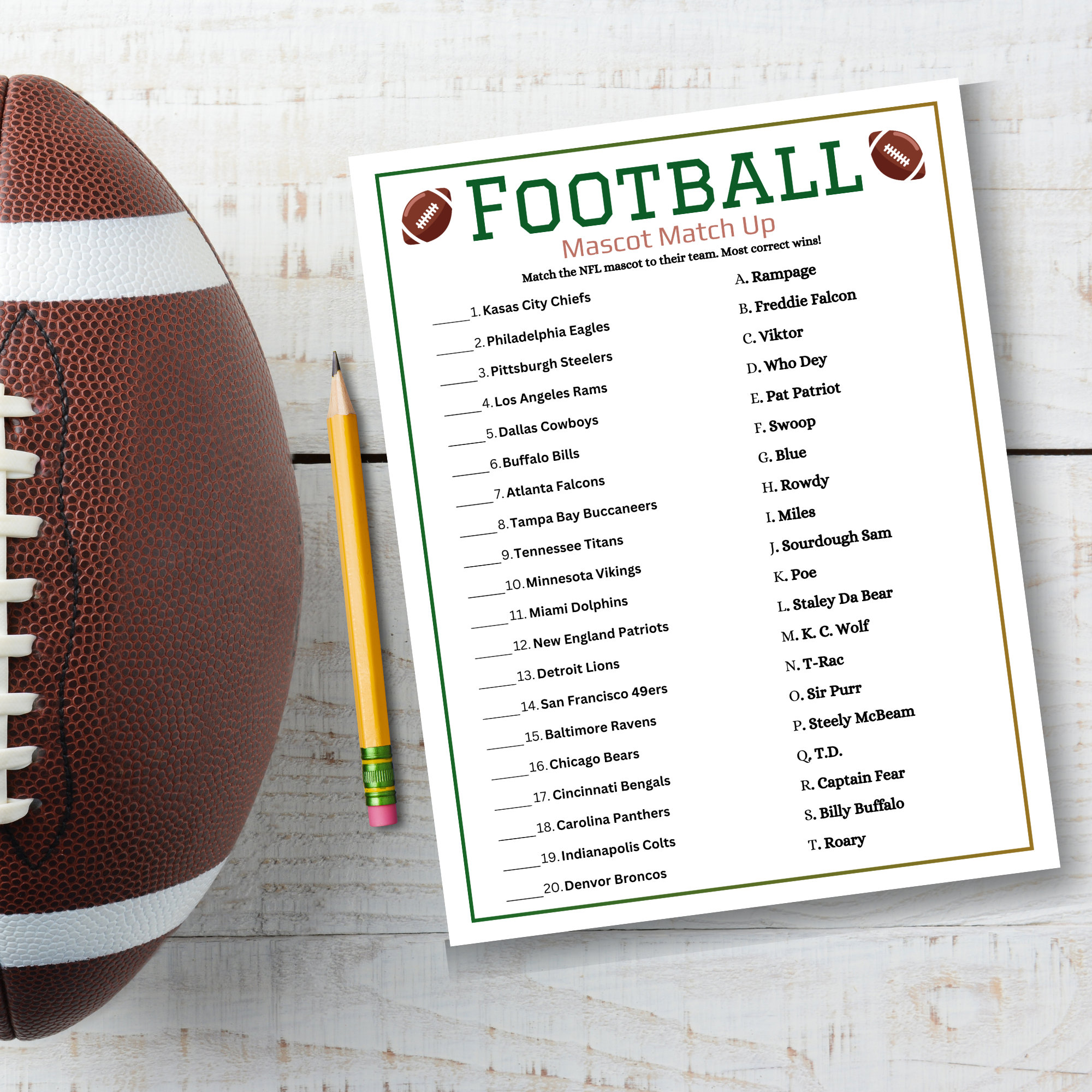 Football Mascot Match Up, Football Party Games, Super Bowl Games ...