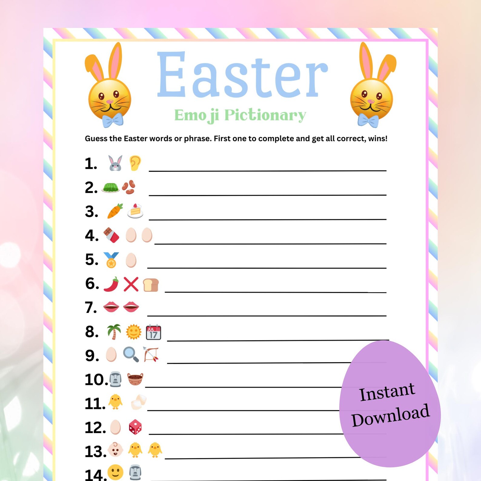 Easter Emoji Pictionary Game, Easter Emoji Game, Emoji Quiz, Printable ...