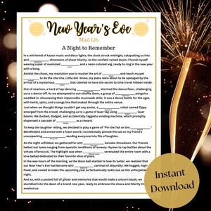 New Years Mad Lib, New Years Game, New Years Eve Party Game, New Years ...