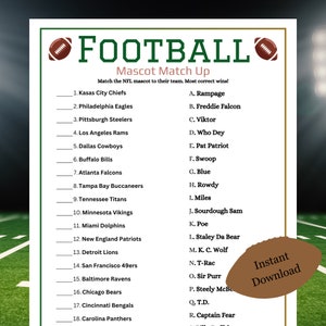 Football Mascot Match Up, Football Party Games, Super Bowl Games ...