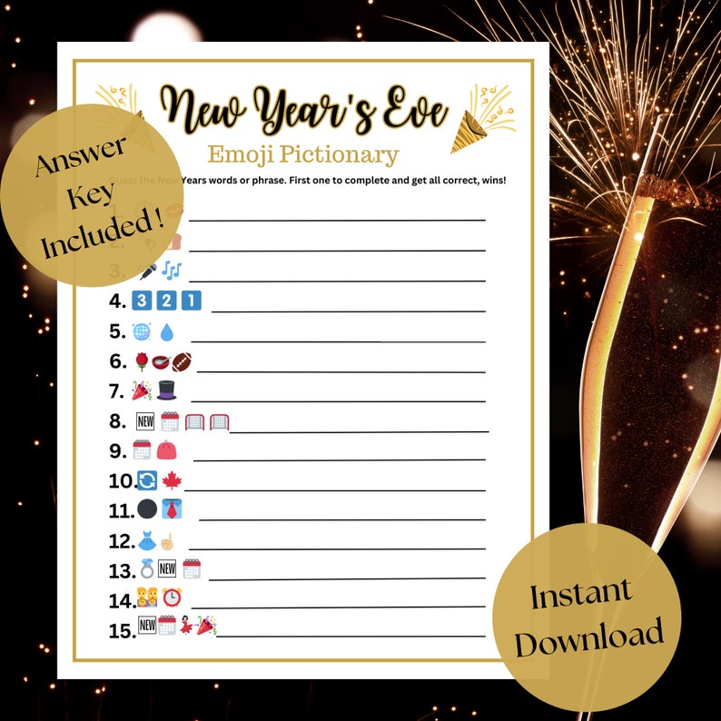 New Years Eve Emoji Pictionary, Emoji Pictionary Game, Printable Games ...