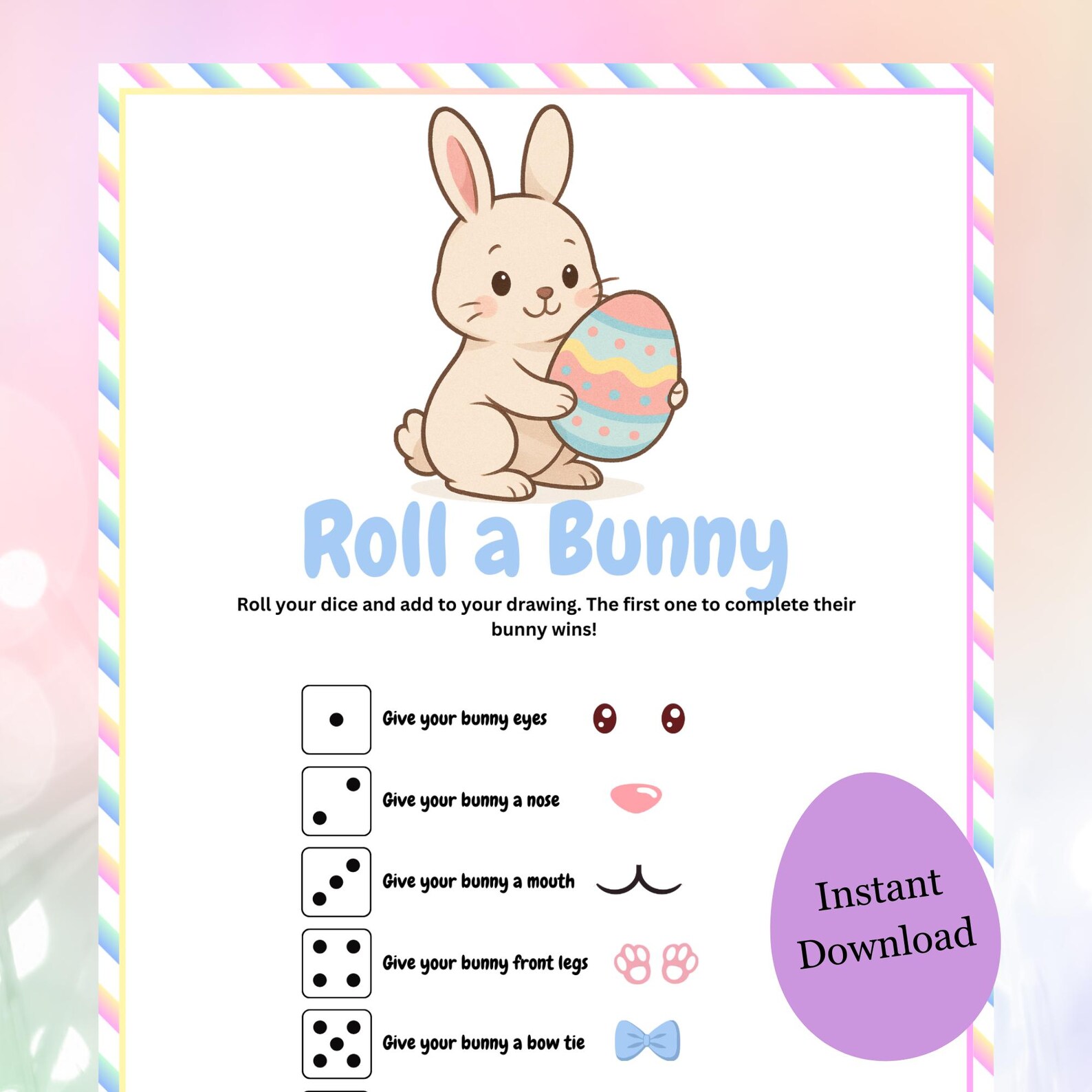 Roll a Bunny Game, Printable Easter Game, Easter Dice Game, Spring ...