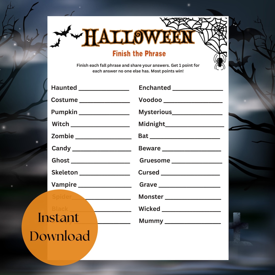 Halloween Finish the Phrase Game Halloween Party Game Fun - Etsy