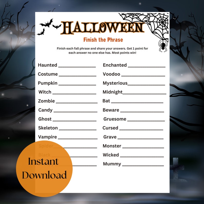 Halloween Finish the Phrase Game Halloween Party Game Fun - Etsy