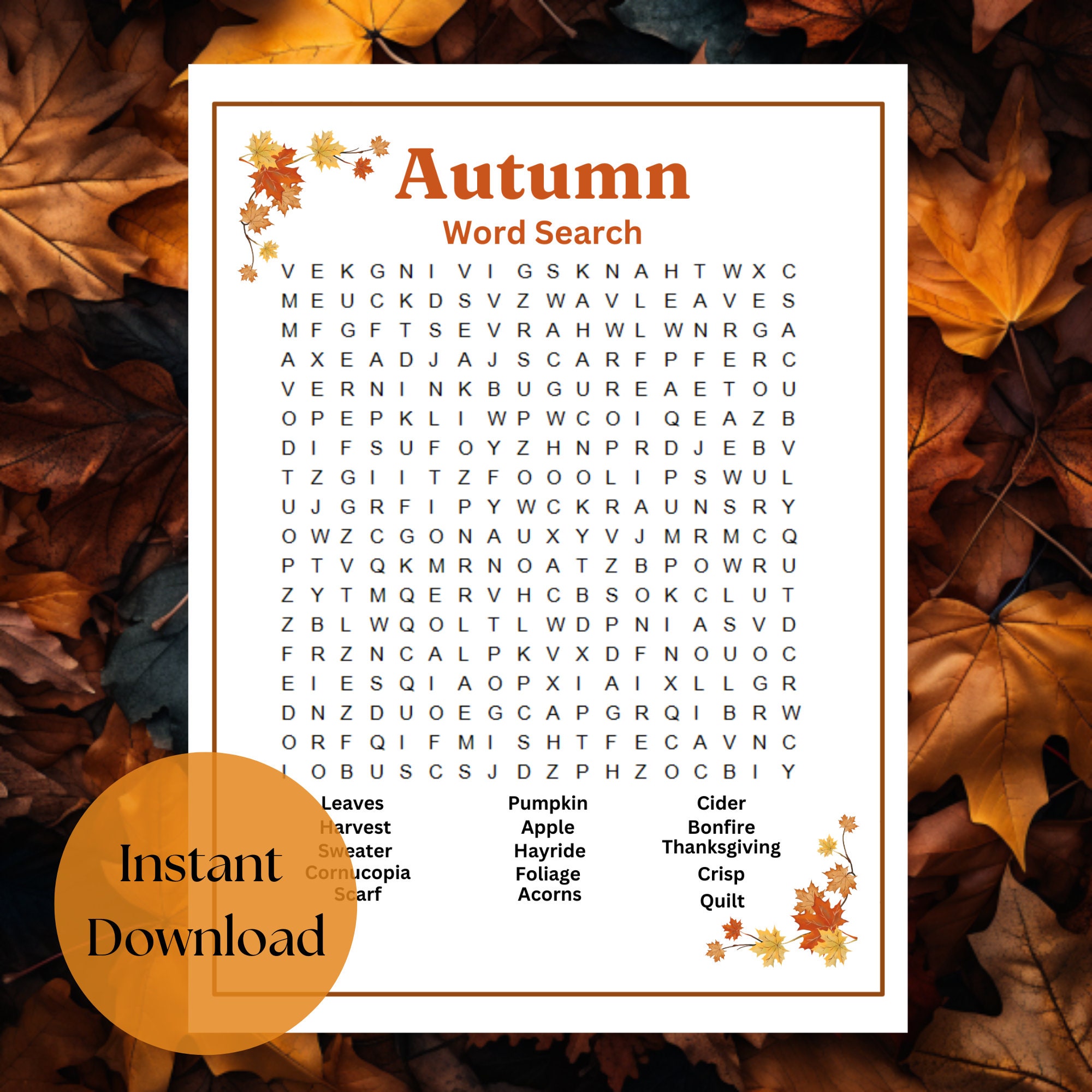 Autumn Word Search, Printable Autumn Party Game, Seasonal Word Hunt ...