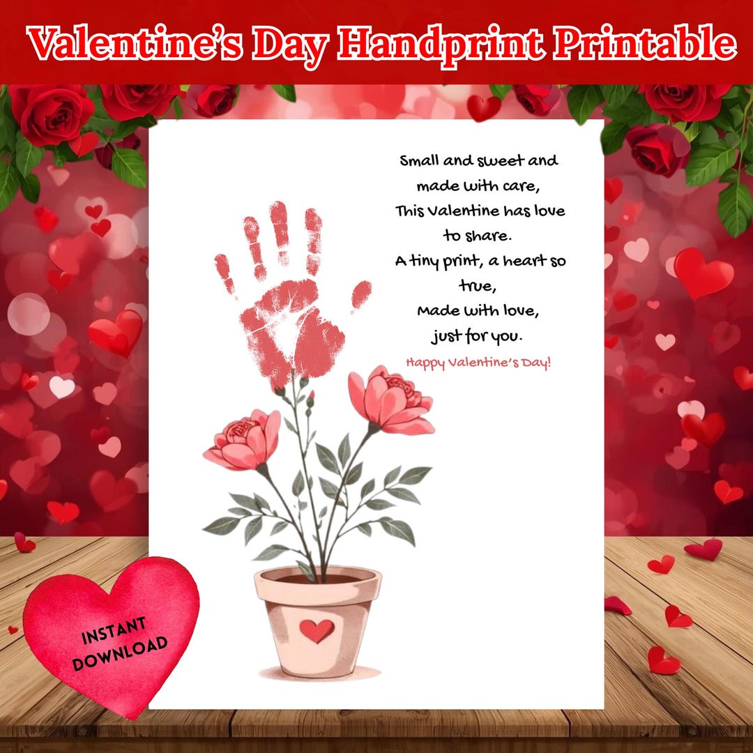 Valentine Handprint Craft, Valentines Craft for Kids, Valentine Flower ...